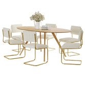 6 Seater Miel Boucle Oval Dining Table & Chair Set | Temple & Webster