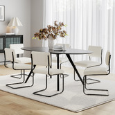 6 Seater Miel Boucle Oval Dining Table & Chair Set | Temple & Webster