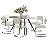 6 Seater Miel Boucle Oval Dining Table & Chair Set | Temple & Webster
