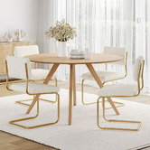 4 Seater Miel Boucle Round Dining Table & Chair Set | Temple & Webster