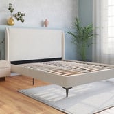 Rawson & Co Beige Zheng Upholstered Bed Frame with Black Legs | Temple ...