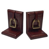 Kundra Brown Small Leather Bookends with Stirrup | Temple & Webster