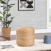 Core Living Tabitha Round Water Hyacinth Pouffe | Temple & Webster