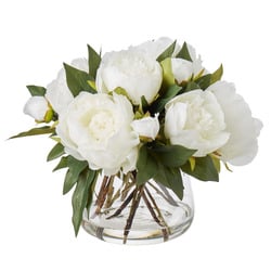 The Home Collective 30cm White Faux Peony with Glass Vase | Temple ...
