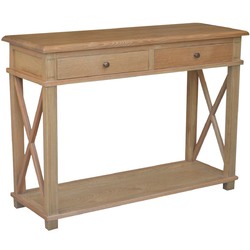 S & G Furniture X-Brace 2 Drawer Oak Console Table | Temple & Webster