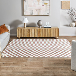 Temple & Webster Chocolate Ada Machine Washable Check Rug