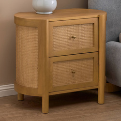 Temple & Webster Alexandra Curved Mango Wood & Rattan Bedside Table