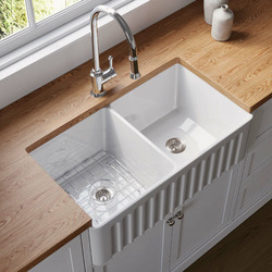 OttiAustralia Boston 840mm Double Ceramic Farmhouse Sink | Temple & Webster