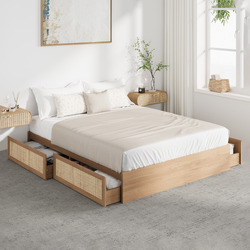 LivingFusion Holly Rattan Bed Base with Underbed Drawers | Temple & Webster
