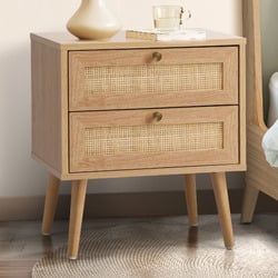 LivingFusion Vesta 2 Drawer Rattan Bedside Table | Temple & Webster