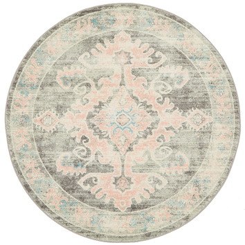 Network Rugs Grey & Dusty Pink Bohemian Round Rug | Temple & Webster