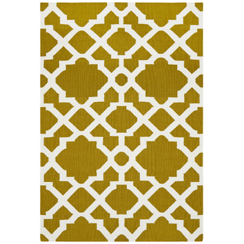 Flat Weave Trellis Design Gold White Rug | Temple & Webster
