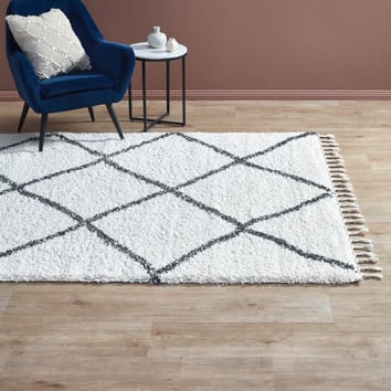 Network Rugs Black & Cream Viona Fringed Moroccan Rug | Temple & Webster