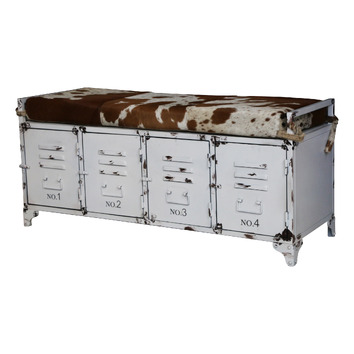 The Decor Store Chiko Metal & Cow hide Bench | Temple & Webster