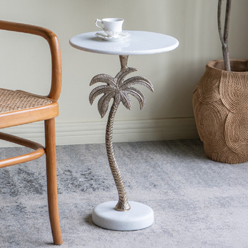 Linnea Palm Tree Marble Side Table | Temple & Webster