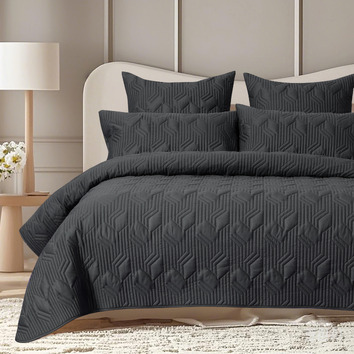 Accessorize Charcoal Cotton-Blend Textured Coverlet Set | Temple & Webster