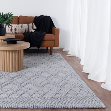 Lifestyle Floors Grey Diamond Flat Weave Wool-Blend Rug | Temple & Webster
