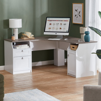 Corner Office Grey & White Bronville 2 Drawer Corner Desk | Temple ...