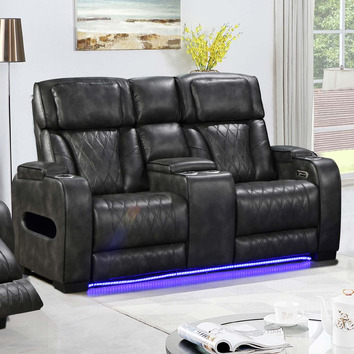 Frederick 2 Seater LED Faux Leather Recliner Sofa | Temple & Webster