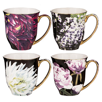 Ashdene 4 Piece Dark Florals 380ml New Bone China Mug Set | Temple ...