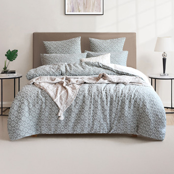 Green Velora Cotton-Blend Quilt Cover Set | Temple & Webster