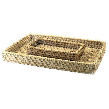 2 Piece Whitewash Rattan Caddy Tray Set | Temple & Webster