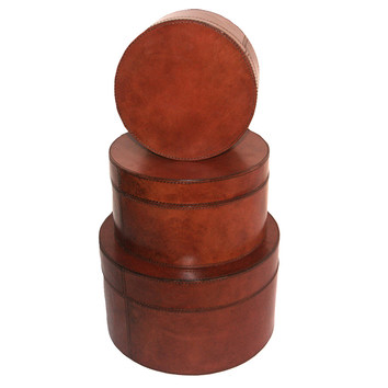 Tan Leather Round Boxes | Temple & Webster