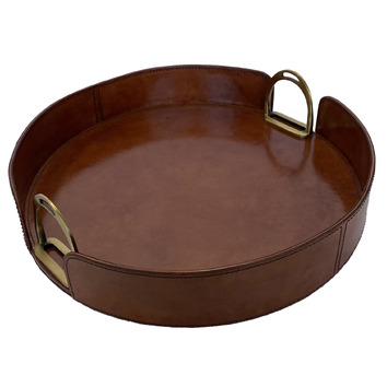 Round Leather Tray with Stirrups | Temple & Webster