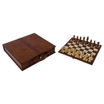 Oak Wood & Genuine Leather Chess Board Game | Temple & Webster