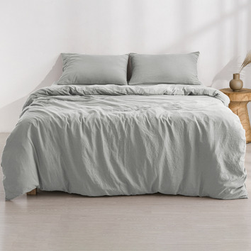 Aldrin Home Dove Grey Washed Microfibre Quilt Cover Set | Temple & Webster
