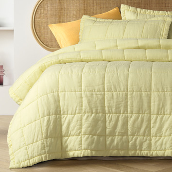 Vintage Design Butter French Linen Coverlet Set | Temple & Webster