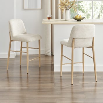 Core Living 65cm Beige Elara Chenille Bar Stools | Temple & Webster