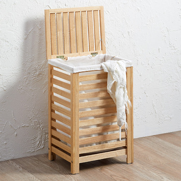 Temple & Webster Grayson Rubberwood Laundry Hamper