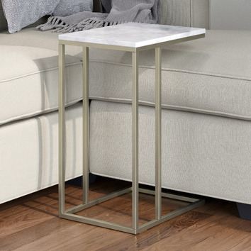 Temple & Webster White Serena C-Shaped Italian Carrara Marble Side Table