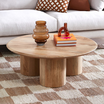 Temple & Webster Clover Mango Wood Pillar Leg Coffee Table