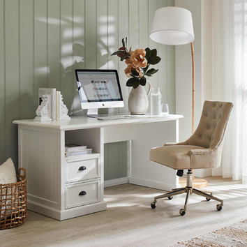 Temple & Webster Hamptons Office Desk & Beige Windsor Scoop Back Office ...