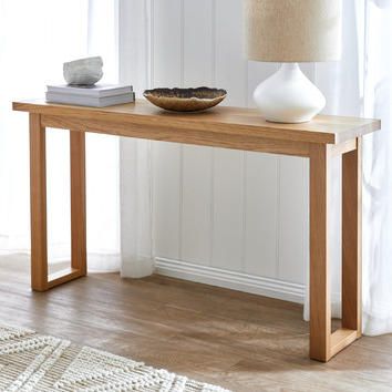Temple & Webster Ski-Leg Oak Wood Console Table