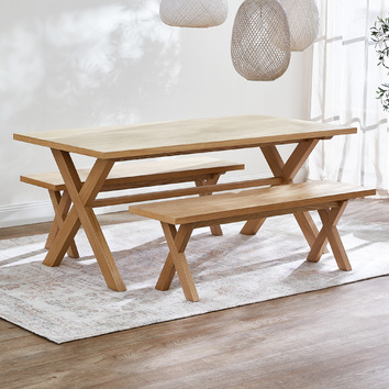 Temple & Webster 6 Seater Brighton Oak Dining Table & Bench Set