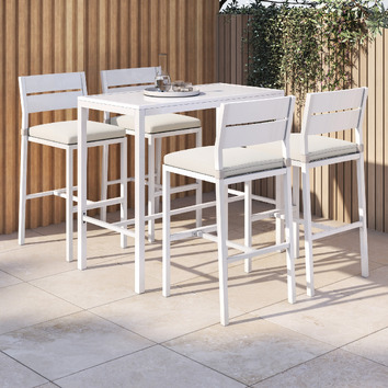 Temple & Webster 4 Seater White Kos Aluminium Outdoor Bar Table Set