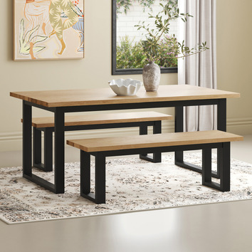 Temple & Webster Natural & Black Dining Table & Bench Set