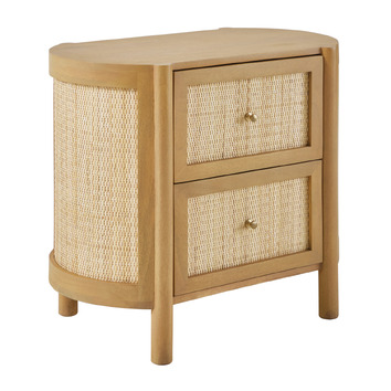 Alexandra Curved Mango Wood & Rattan Bedside Table | Temple & Webster