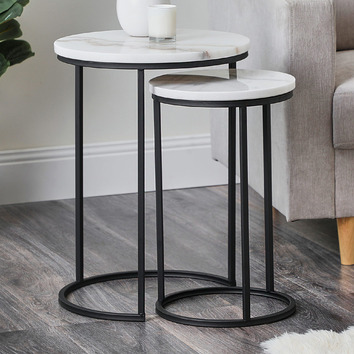 Maddison Lane 2 Piece Marley Marble Nesting Side Table Set | Temple ...