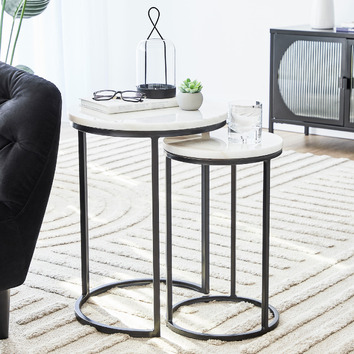 Maddison Lane 2 Piece Marley Marble Nesting Side Table Set | Temple ...