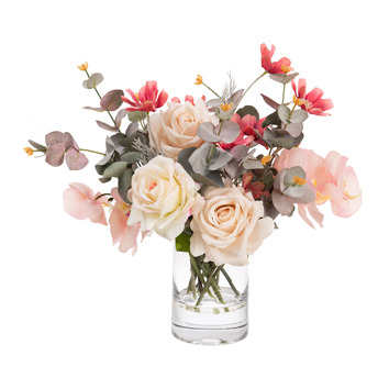 GlamorousFusion 42cm Faux Orchid & Cosmo Arrangement with Glass Vase ...