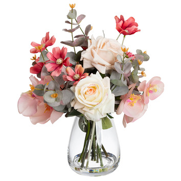 pollen&fauna 42cm Faux Orchid & Cosmo Arrangement with Glass Vase ...