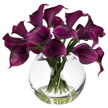 pollen&fauna 27cm Black Faux Calla Lily with Glass Bowl | Temple & Webster