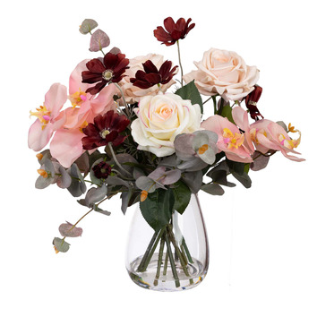 pollen&fauna 42cm Faux Orchid & Cosmo Arrangement with Glass Vase ...