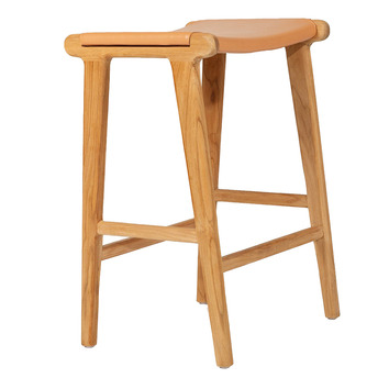 65cm Pasadena Flat Leather Saddle Stool | Temple & Webster