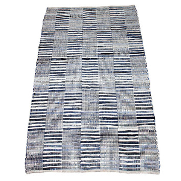 Artisan&Co Blue Striped Woven Rug | Temple & Webster