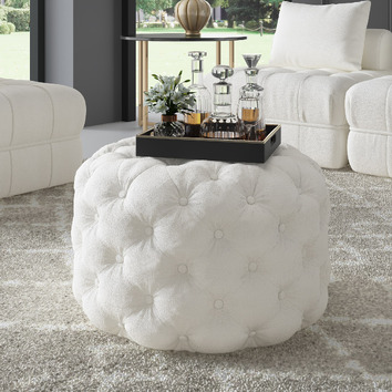 Ever Dreaming Living Athena Round Boucle Ottoman | Temple & Webster